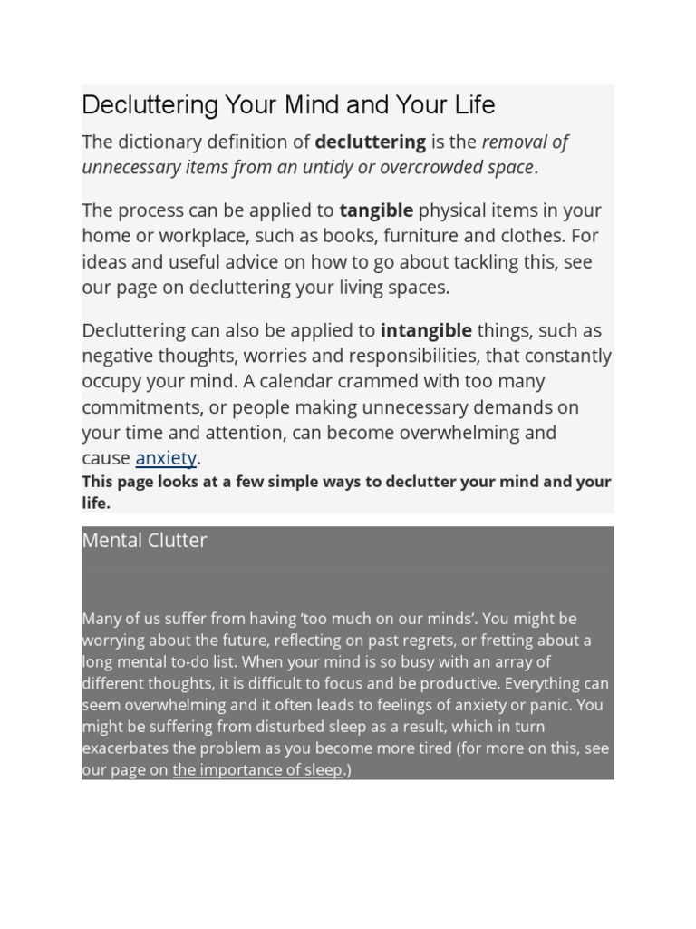 Decluttering Your Mind and Your Life | PDF