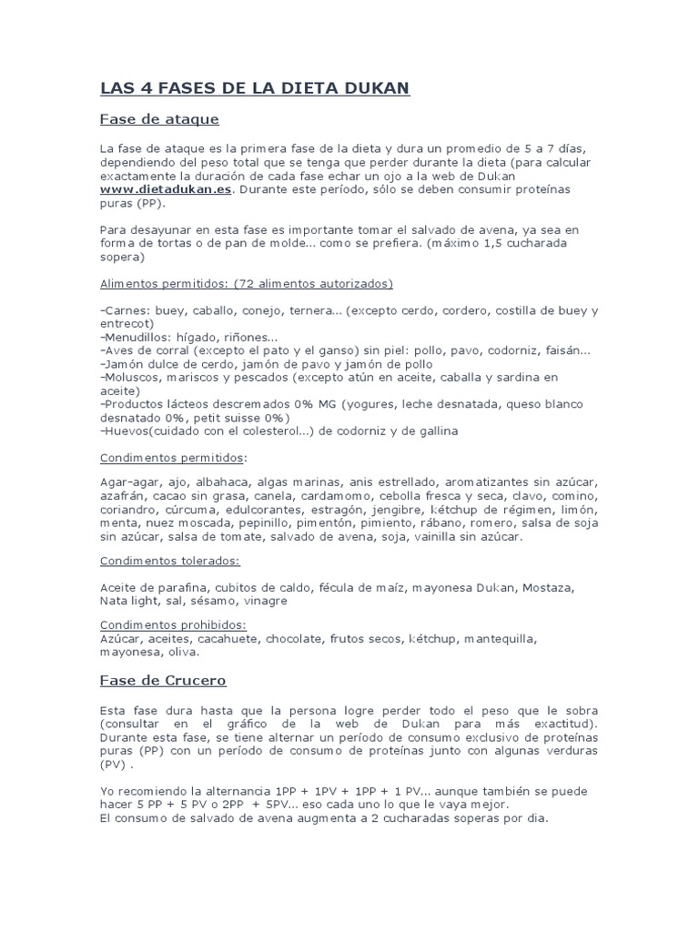 Las 4 Fases De La Dieta Dukan Pdf Carne Alimentos