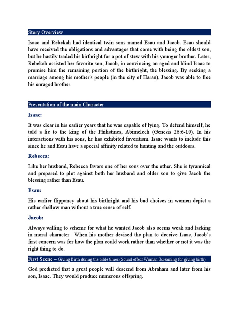 Script Jacob and Esau | PDF | Rebecca | Jacob