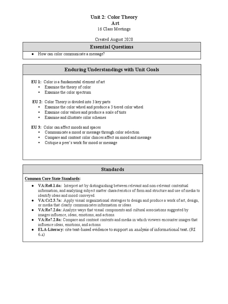 Art - Unit 2 - ColorTheory Final | PDF | Color | Emotions