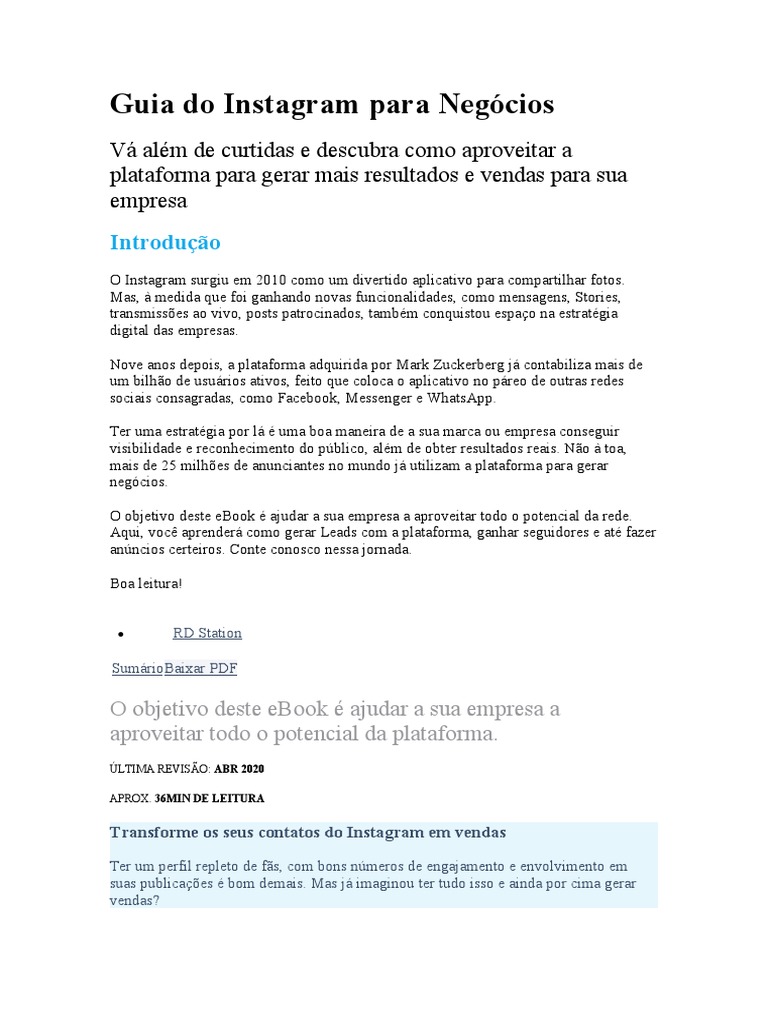Guia Prático do Instagram para Negócios | PDF | Hashtag | Facebook