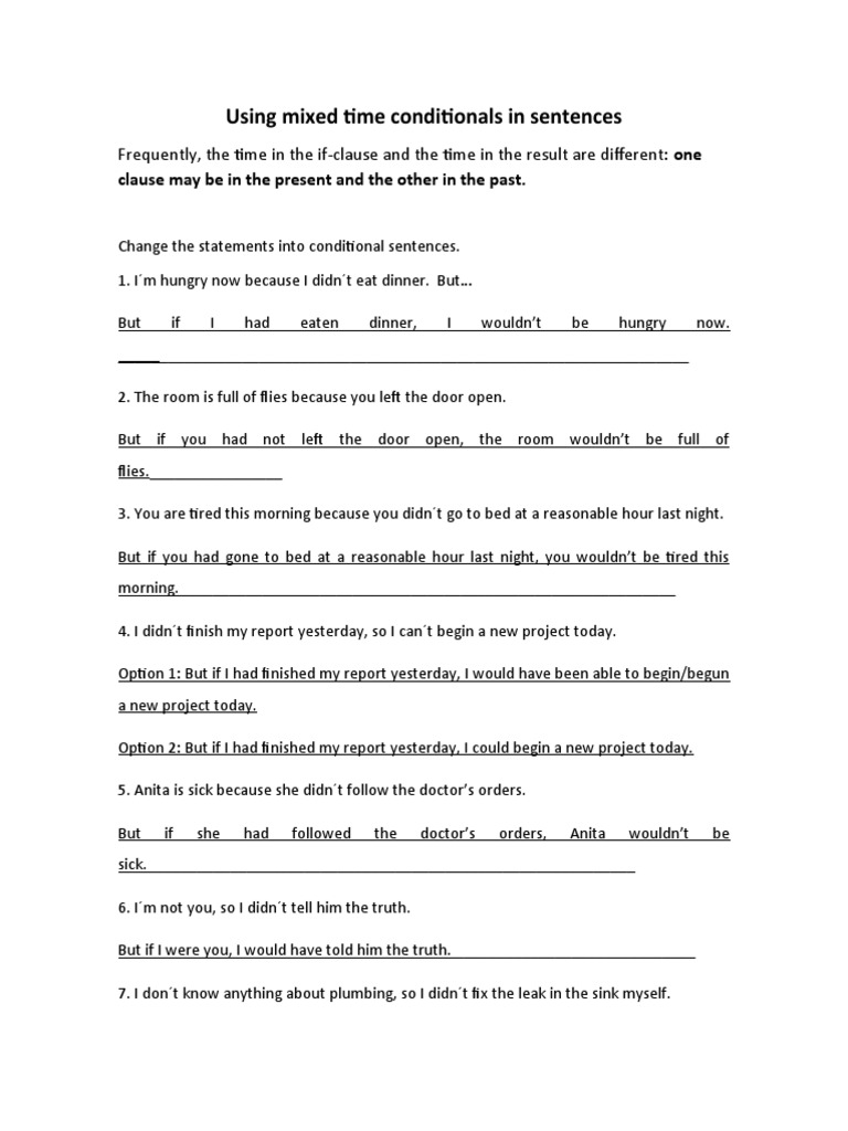 Using Mixed Time Conditionals in Sentences | PDF