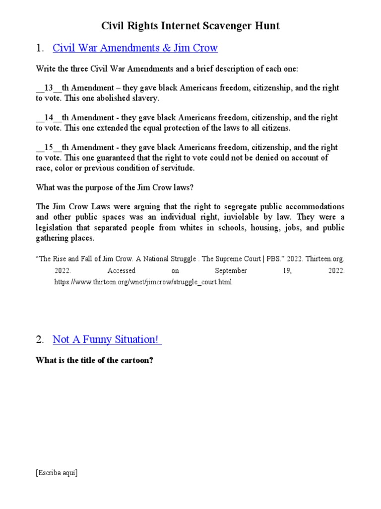 1-Civil - Rights - Scavenger - Hunt Inquiry | PDF | Litigation | Plessy ...