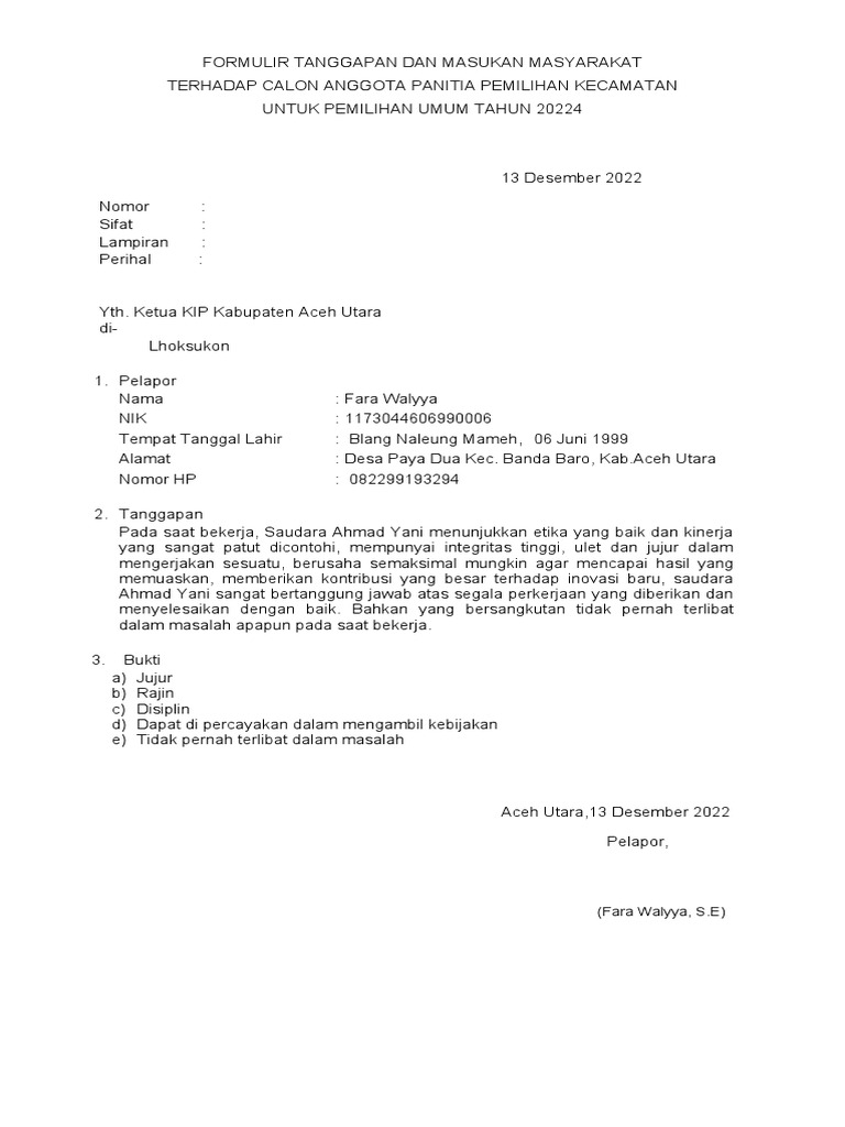 Formulir Masukan & Tanggapan Masyarakat KIP Aceh Utara | PDF Formulir Masukan & Tanggapan Masyarakat KIP Aceh Utara | PDF