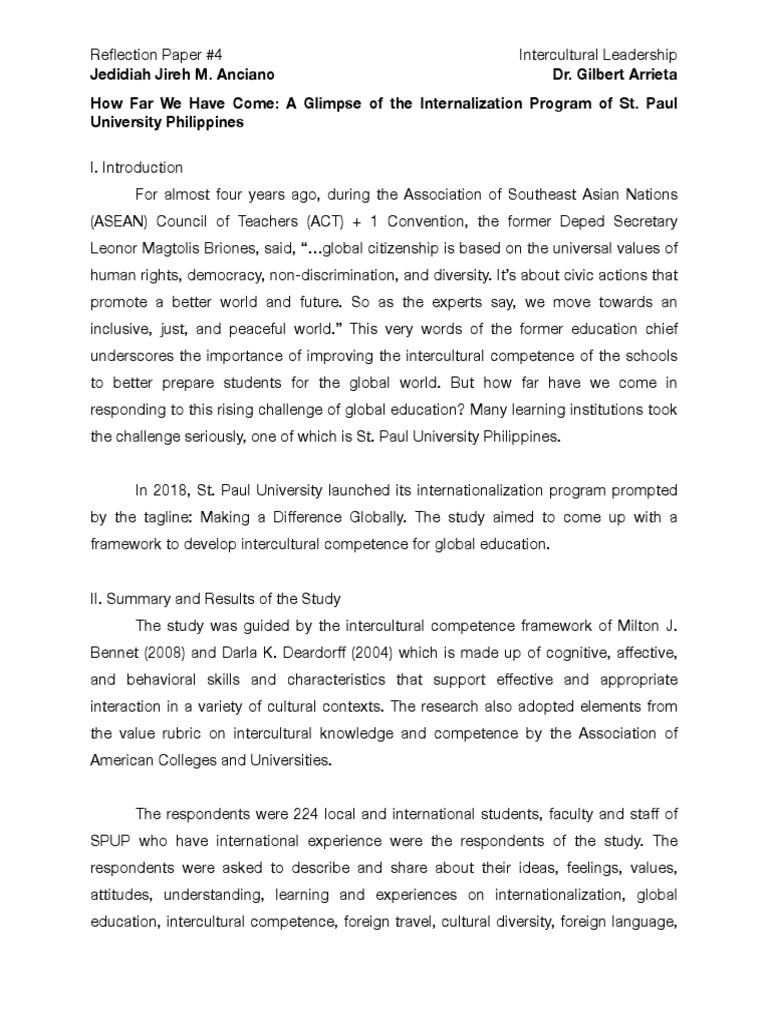 Intercultural Reflection Paper #4 | PDF | Cross Cultural Communication ...