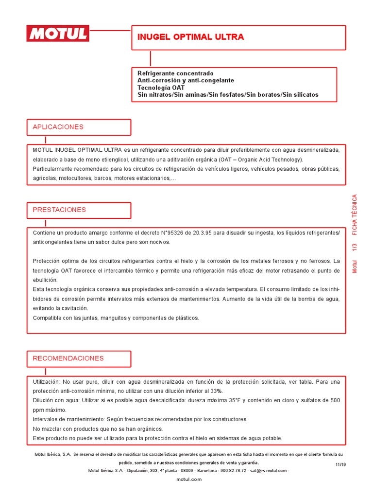 Refrigerante Motul Inugel Optimal Ultra | PDF | Agua | Materiales