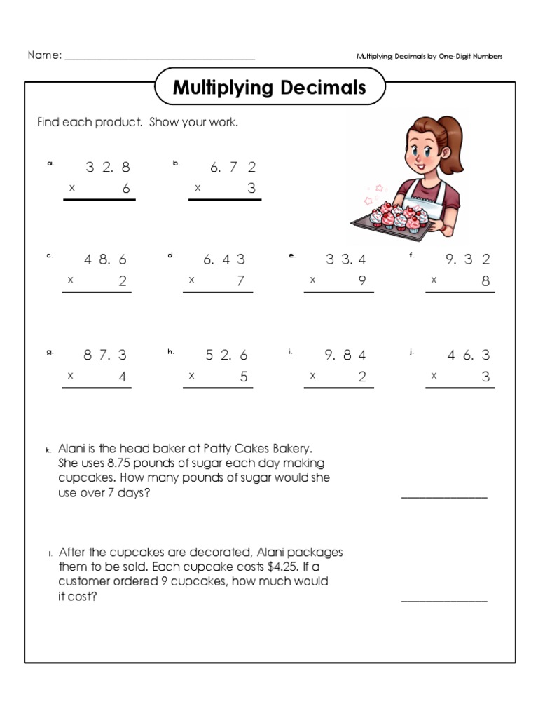 Multiplication Decimals 1 Digit - ABCCC | PDF | Cupcake | Baked Goods