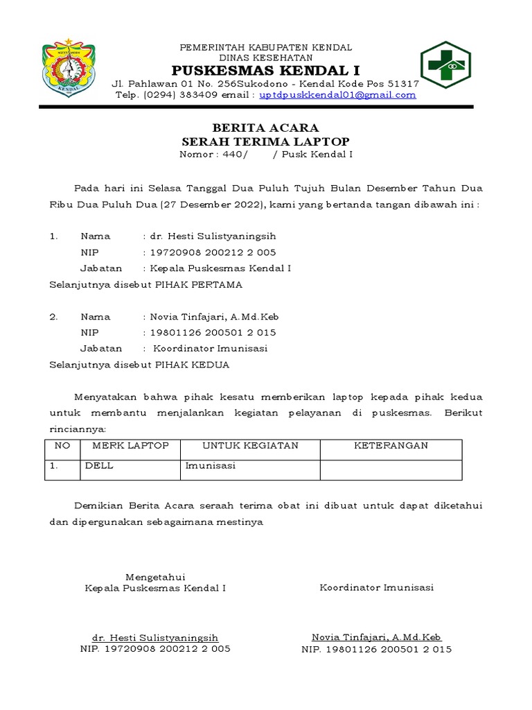 Contoh BA Serah Terima | PDF