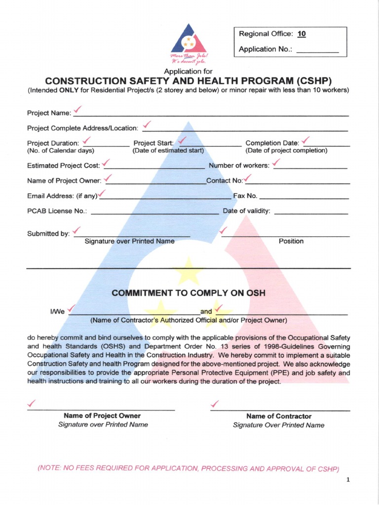 Cshp Simplified Form Pdf Occupational Safety And Health