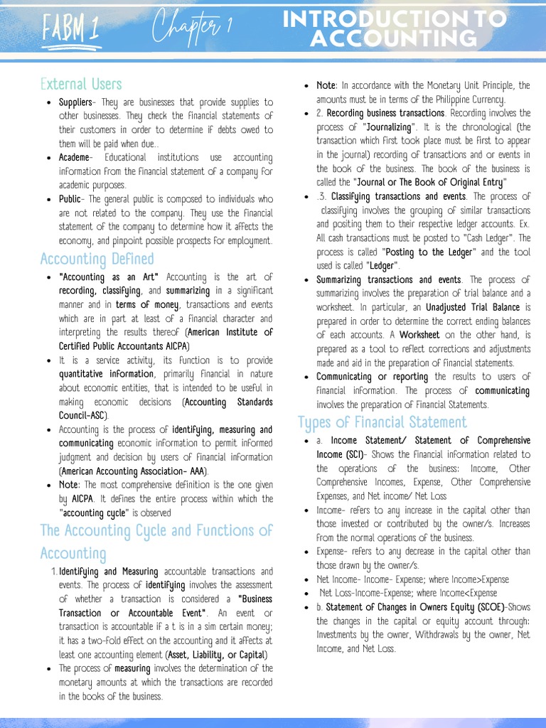 NOTES Fabm | PDF | Balance Sheet | Accounting