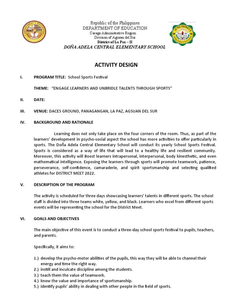 Activity Design Sports Fest | PDF