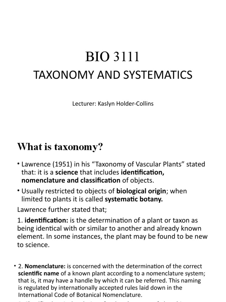 Taxonomy and Systematics: An Introduction to Classification ...