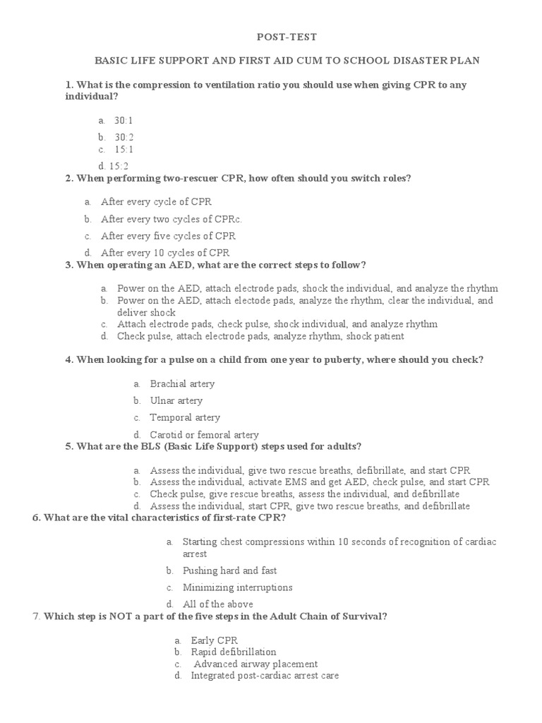 CPR and First Aid Post-Test Review | PDF | Cardiopulmonary ...