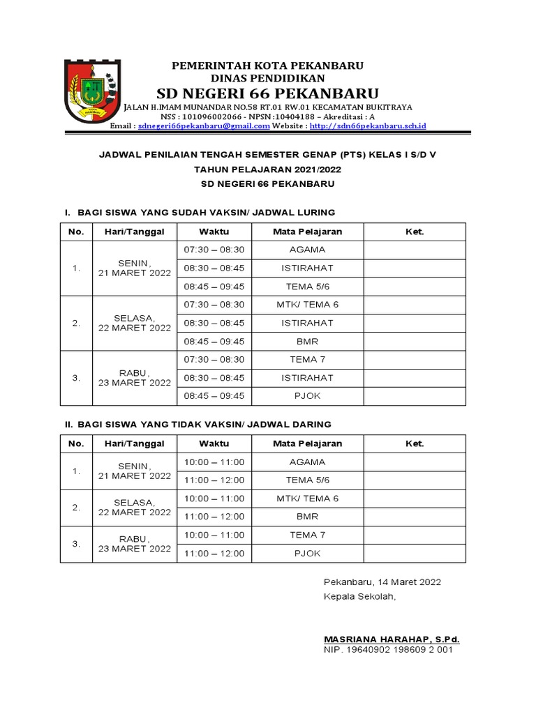 Jadwal Penilaian Tengah Semester Genap | PDF
