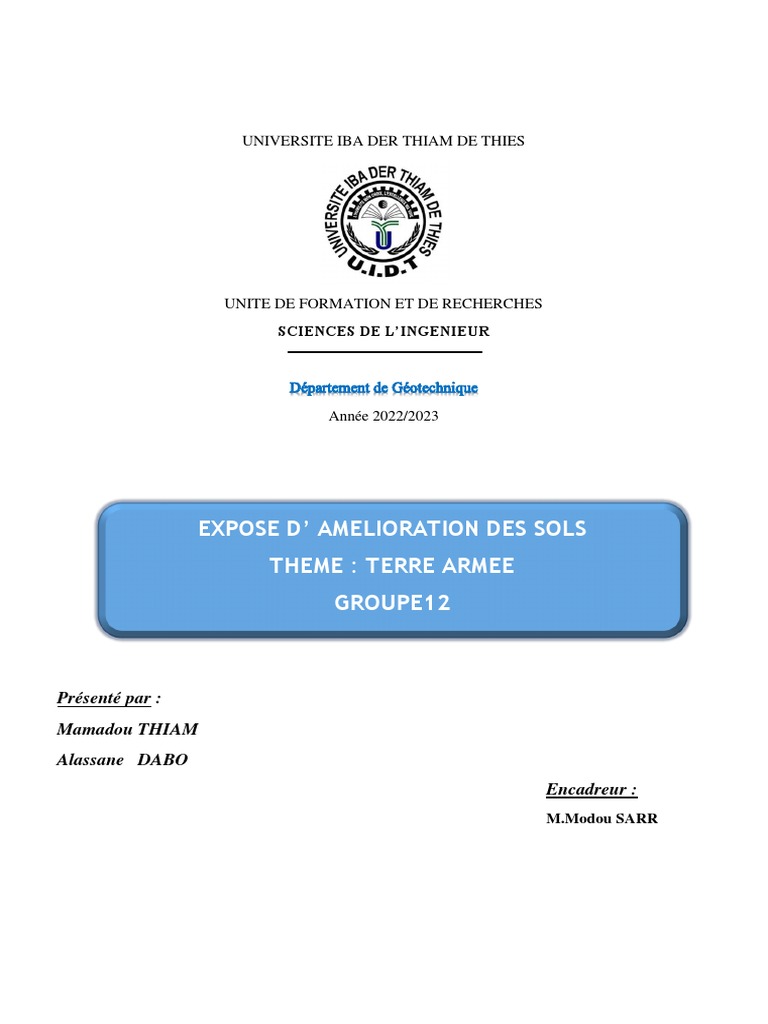 Exposé Terre Armée Groupe 12 | PDF | Génie géotechnique | Fondation ...