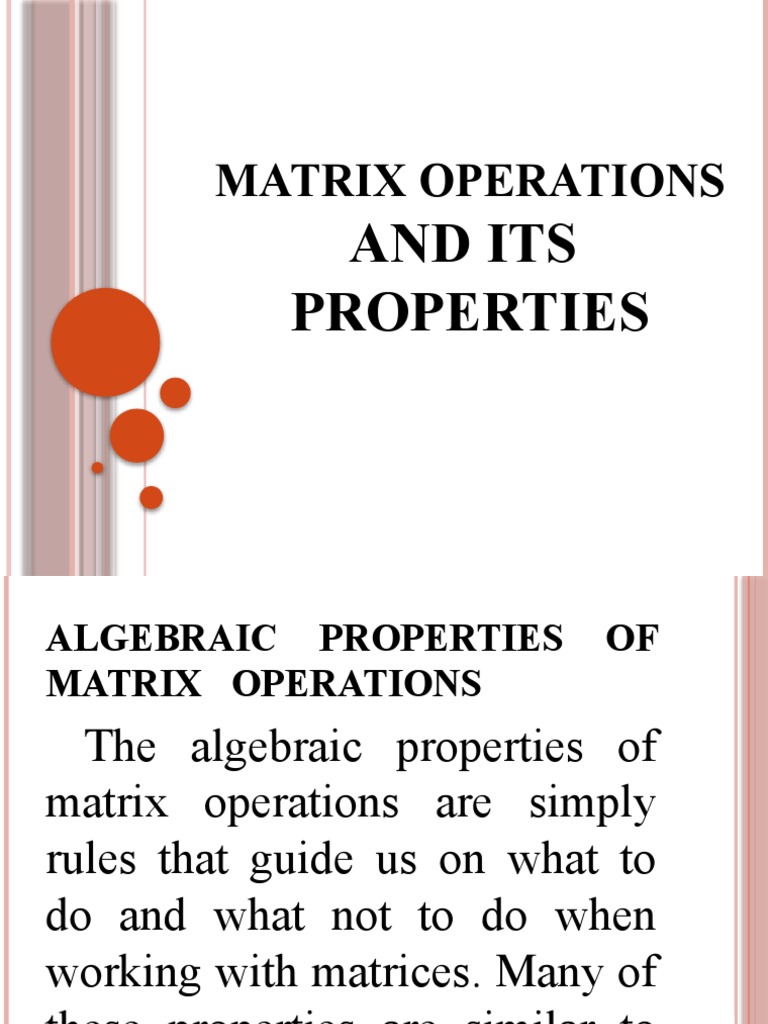 3.1 Algebraic Properties of Matrix Operations | PDF | Matrix ...
