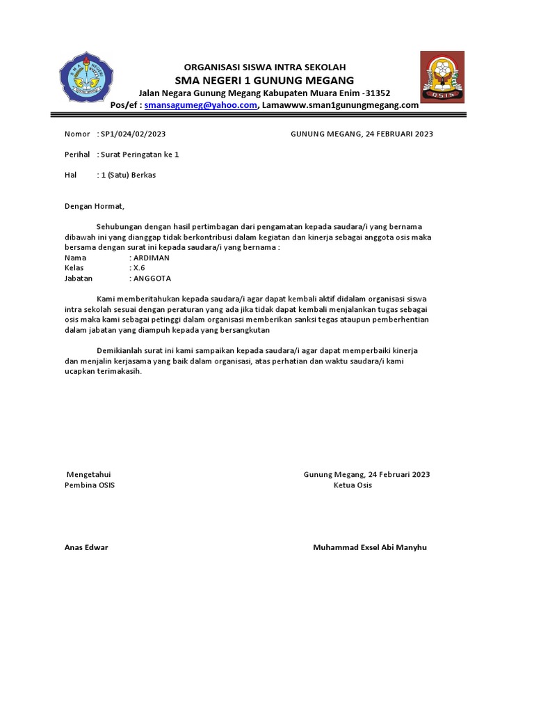 Surat Peringatan 1 | PDF