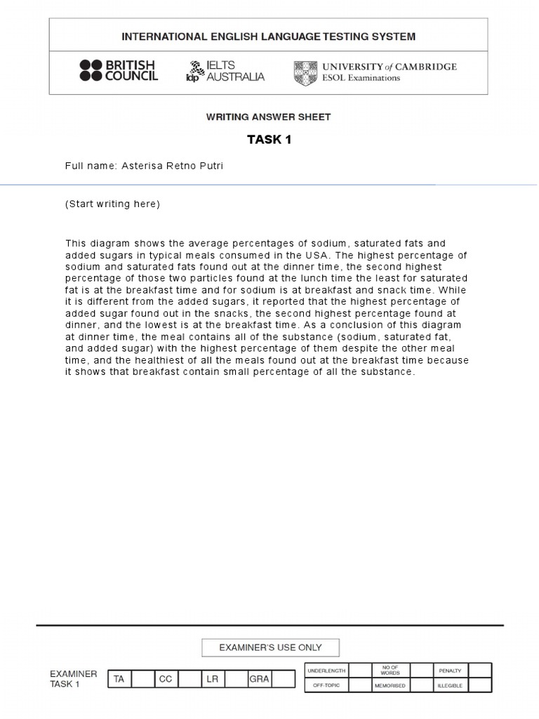 IELTS WRITING Answer Sheet | PDF | Meal | Fat