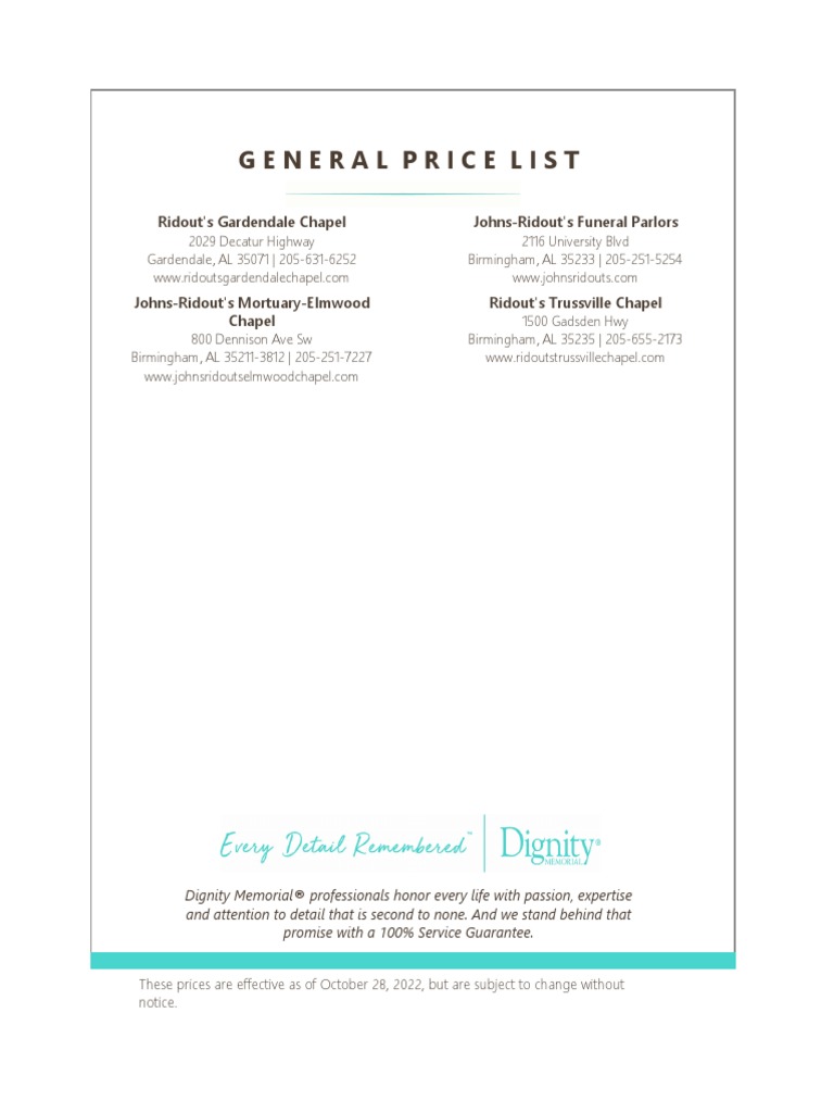 Funeral Price List | PDF | Cremation | Funeral