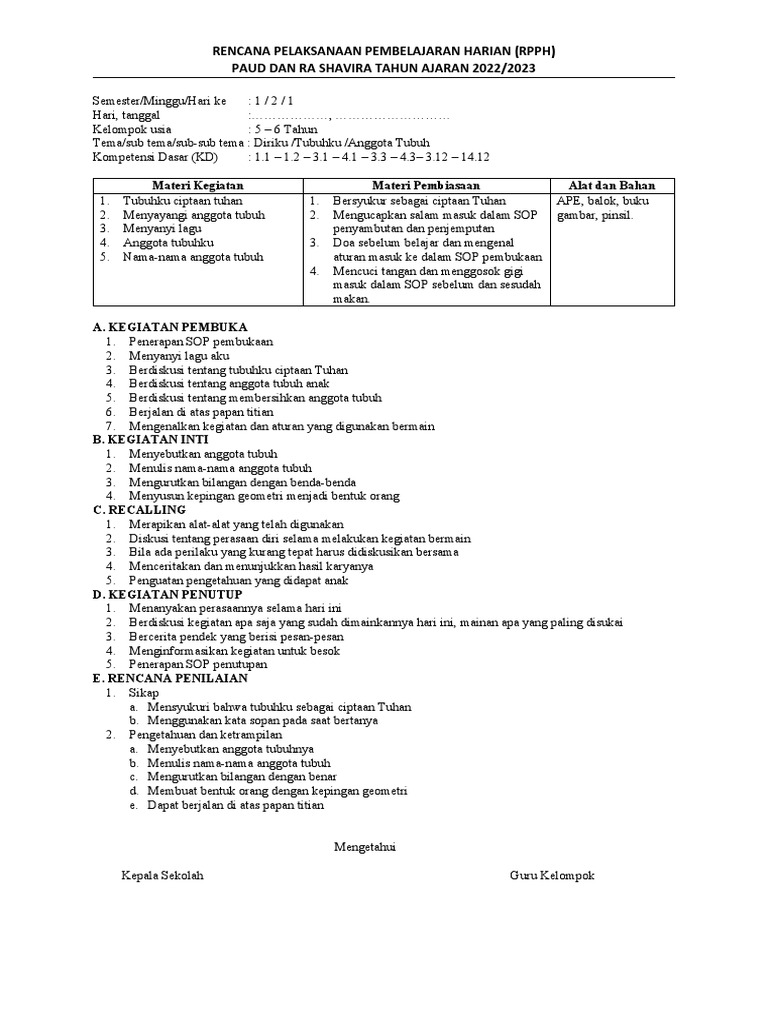 contoh RPPH | PDF