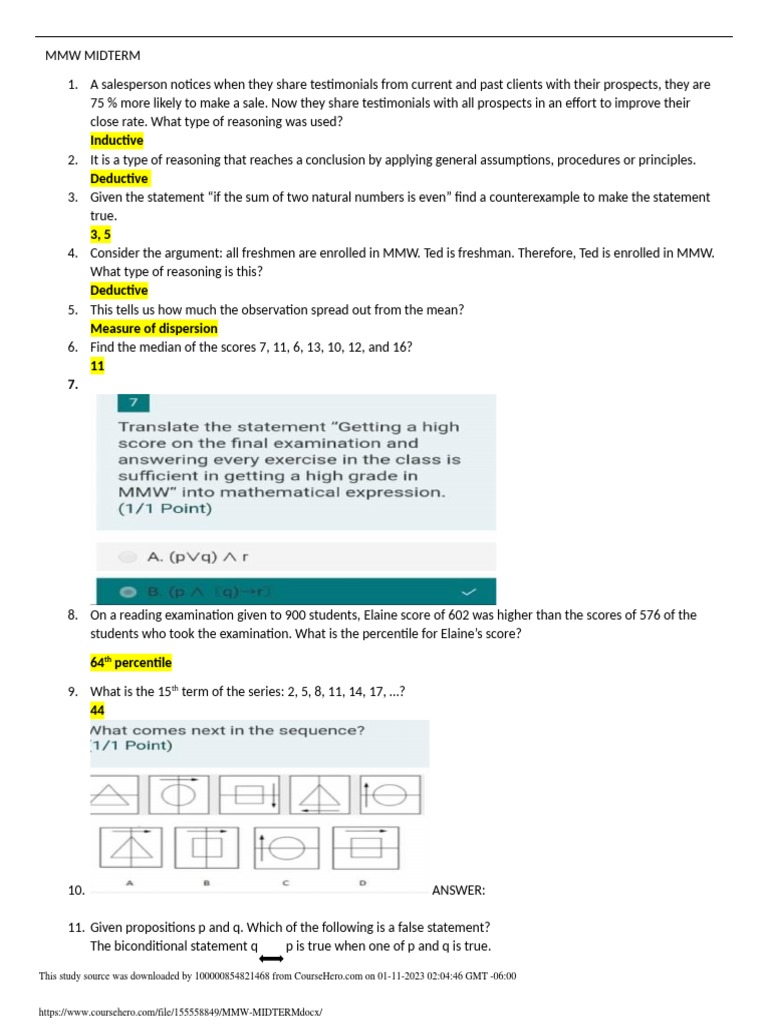MMW Midterm | PDF | Mean | Normal Distribution
