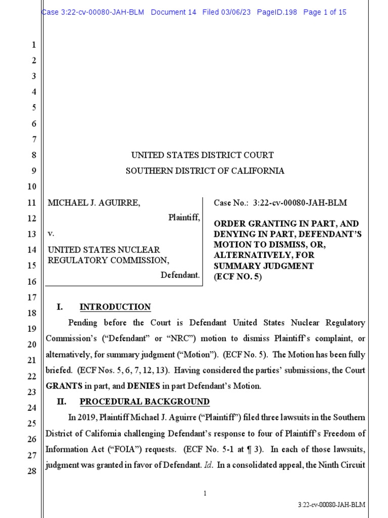 Order Granting in Part, and Denying in Part, Motion To Dismiss For ... Order Granting in Part, and Denying in Part, Motion To Dismiss For ...