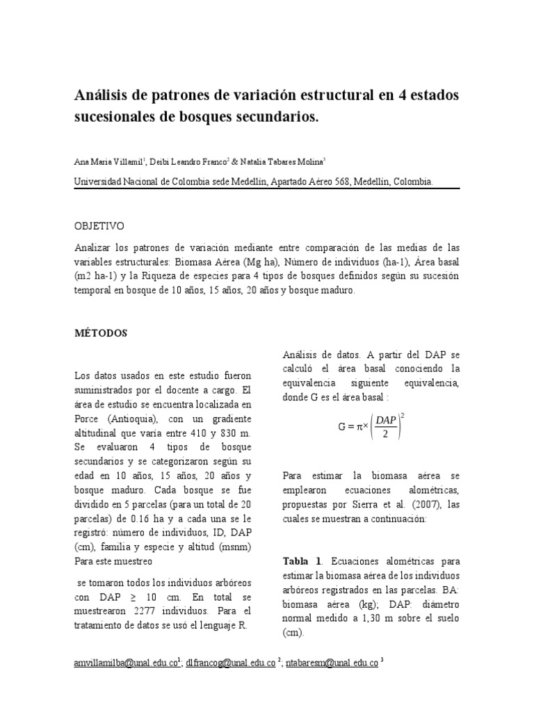 Análisis de Patrones de Variación Estructural en 4 Estados Sucesionales ... Análisis de Patrones de Variación Estructural en 4 Estados Sucesionales ...