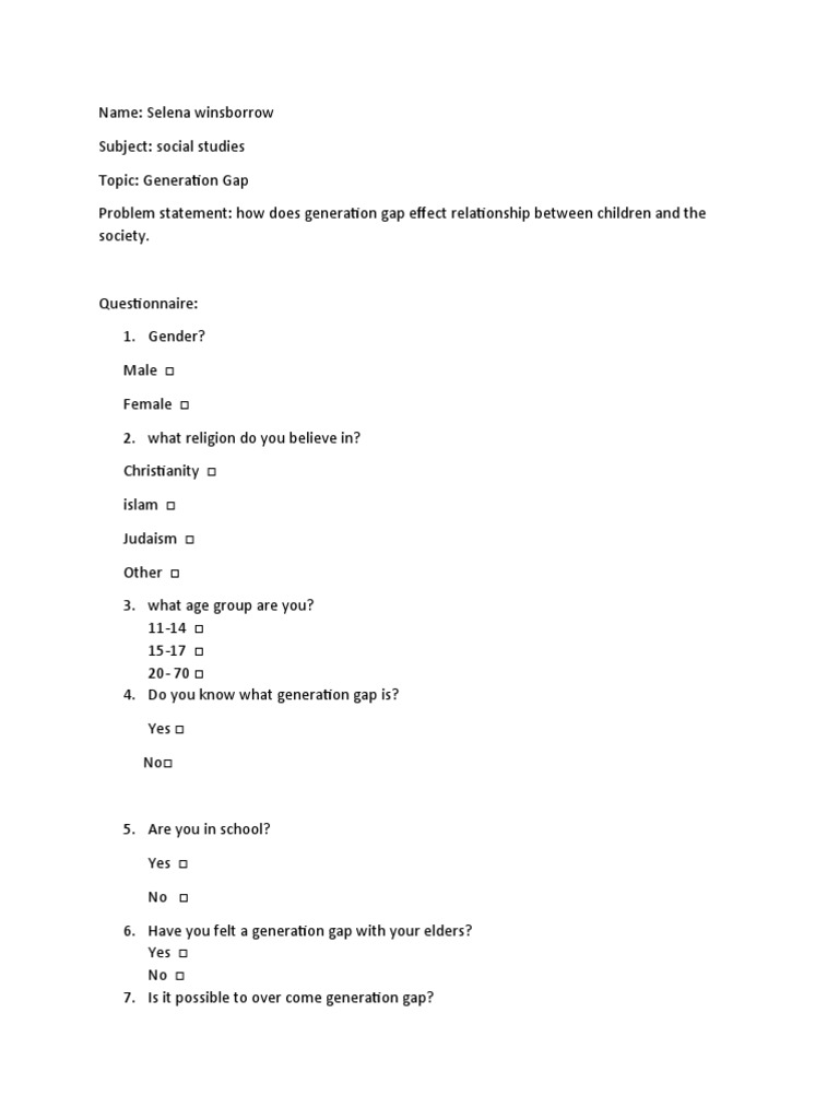 Social Studies Questionaire | PDF | Wellness