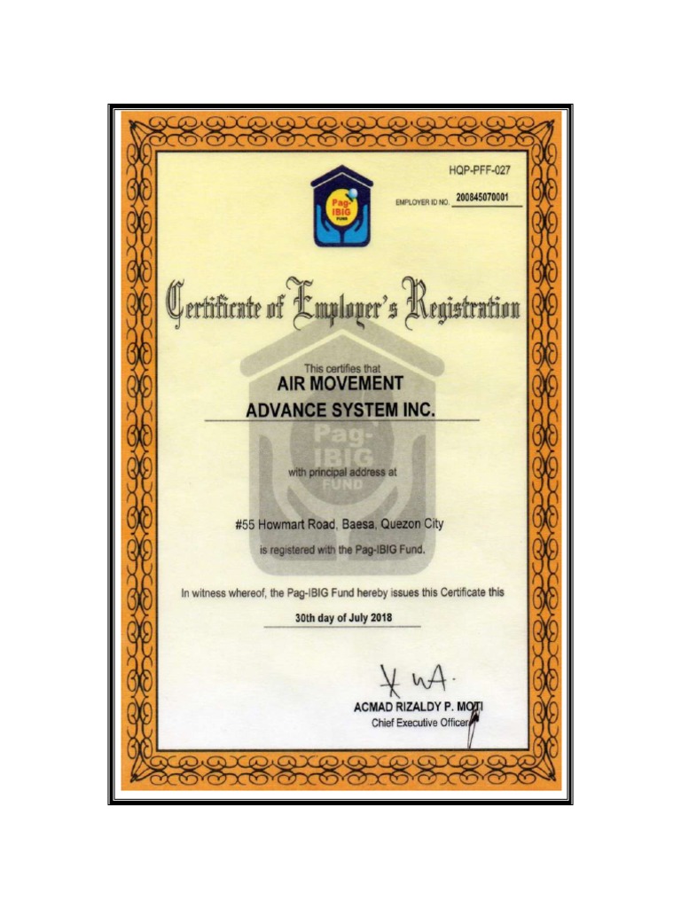 Certificate of Registration (HDMF) - Air Movement Advance System, Inc ...