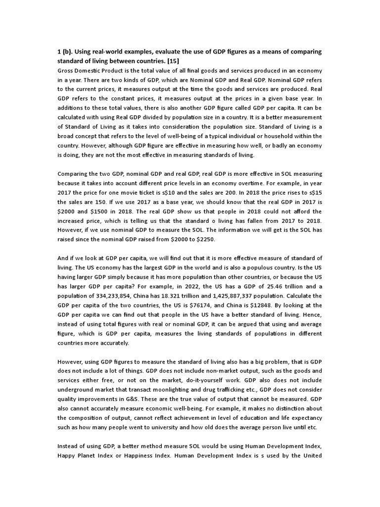 1 (B) - Using Real-World Examples, Evaluate The Use of GDP Figures As A ...