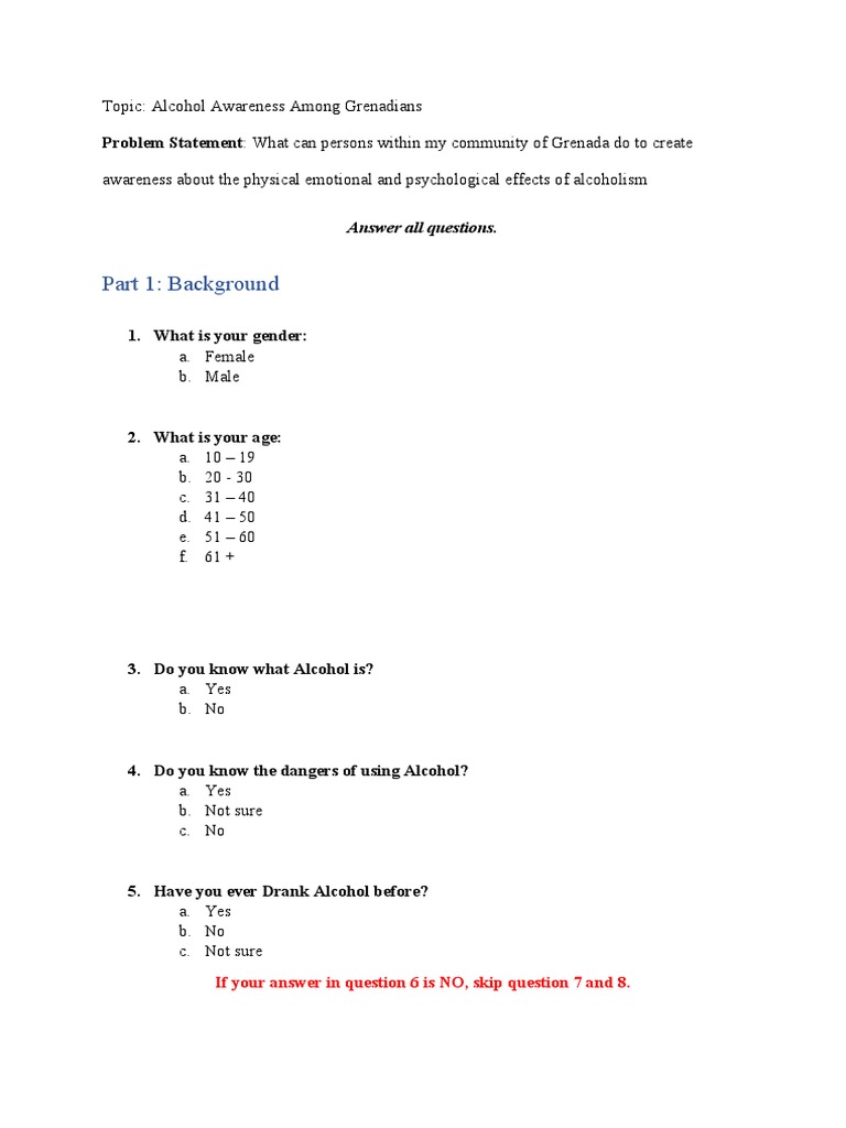 Alcohlism - Questionnaire-Social-Studies Hello | PDF | Alcoholism ...
