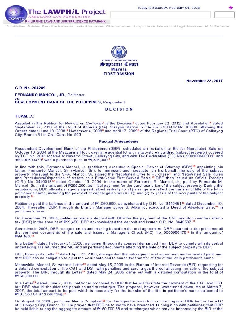 G.R. No. 204289 Mancol | PDF | Evidence (Law) | Hearsay In United ...