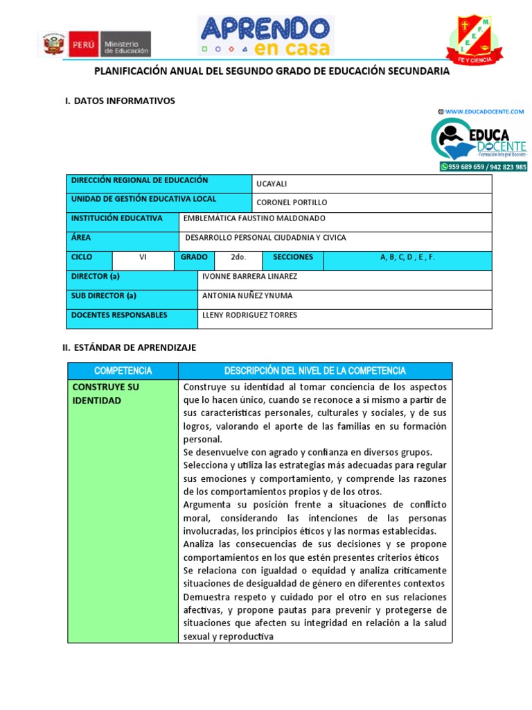 Plan Anual DPCC 2do | PDF | Evaluación | Aprendizaje