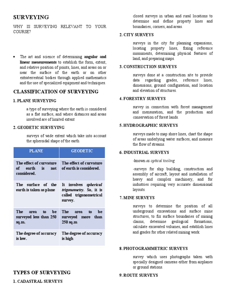 Surveying Notes | PDF | Surveying | Measurement