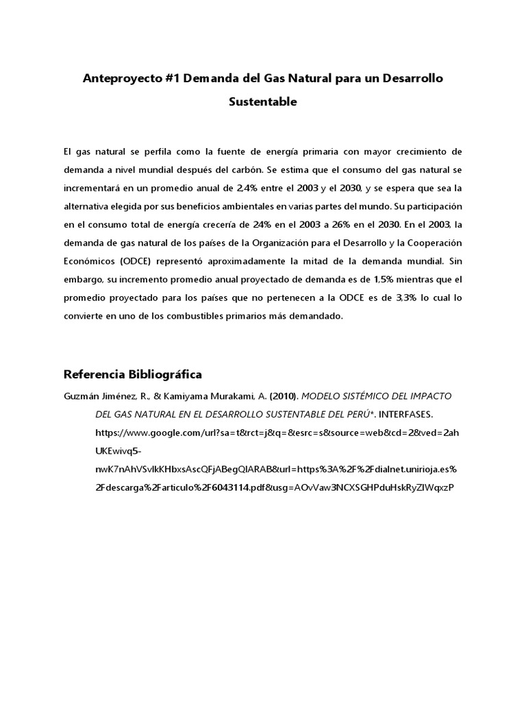 Anteproyecto - Ejemplo | Descargar gratis PDF | Gas natural | Gas natural licuado