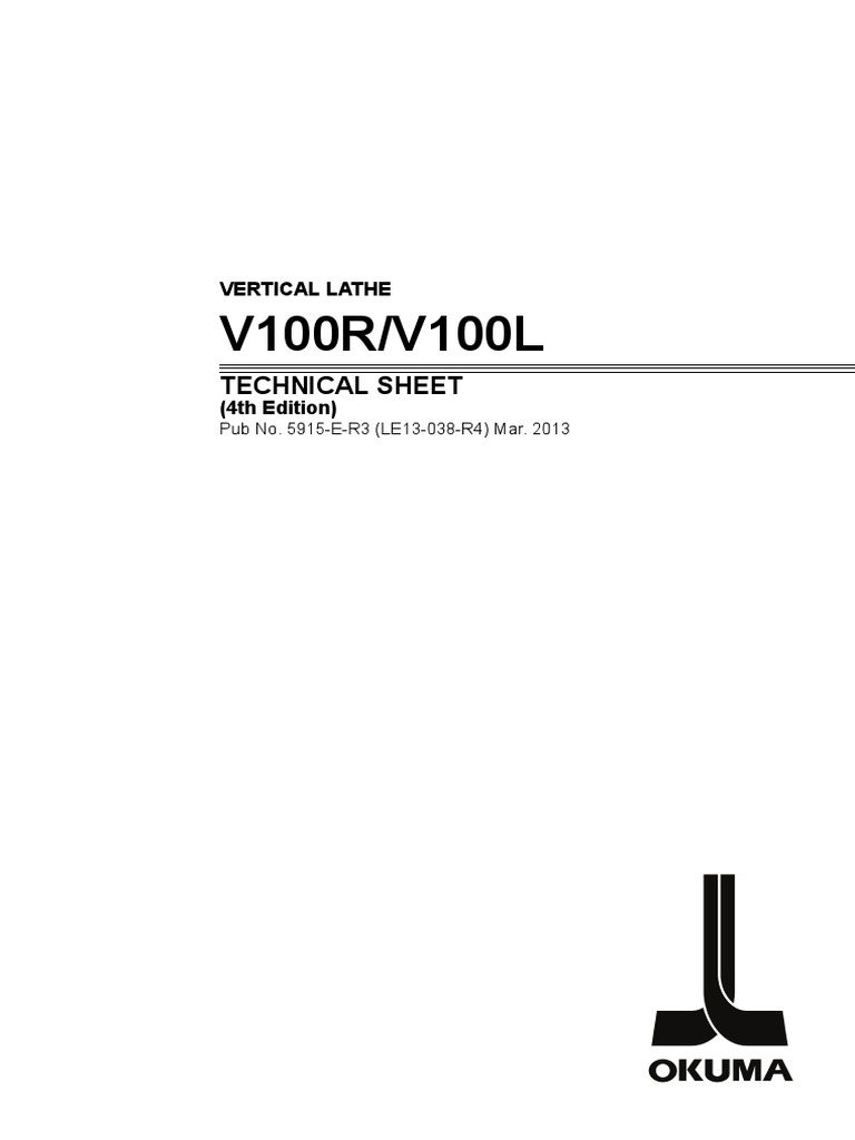 Okuma V100R/V100L Technical Sheet | PDF | Mechanical Engineering ...