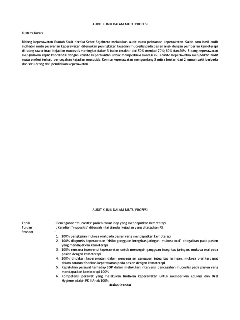 Contoh Audit Mutu Profesi HPMI Mukositis Edit Eka | PDF