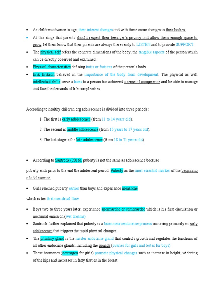 Understanding The Self Pdf Adolescence Puberty