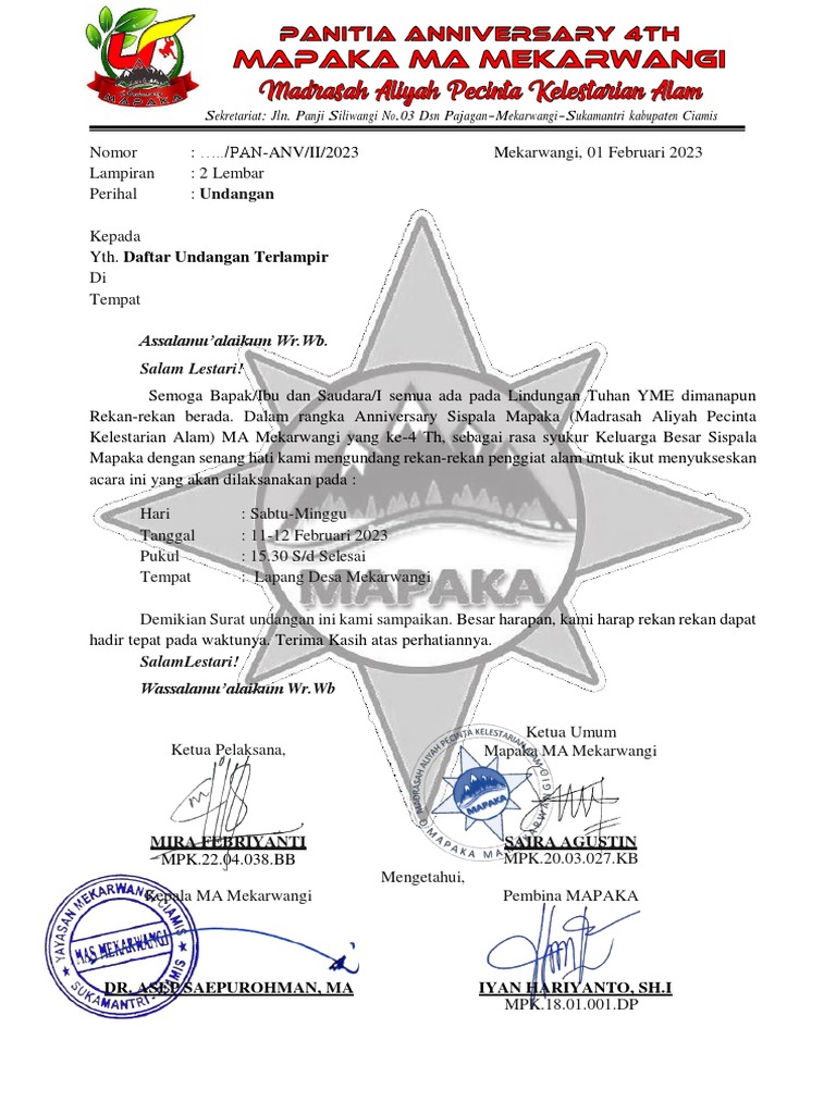 Undangan Anniversary Sispala Mapaka ke-4 | PDF