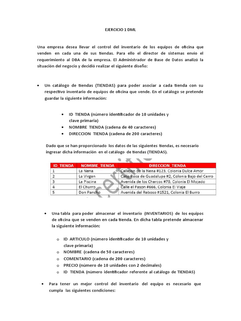 Ejercicio 1 DML | PDF | Bases de datos | Inventario