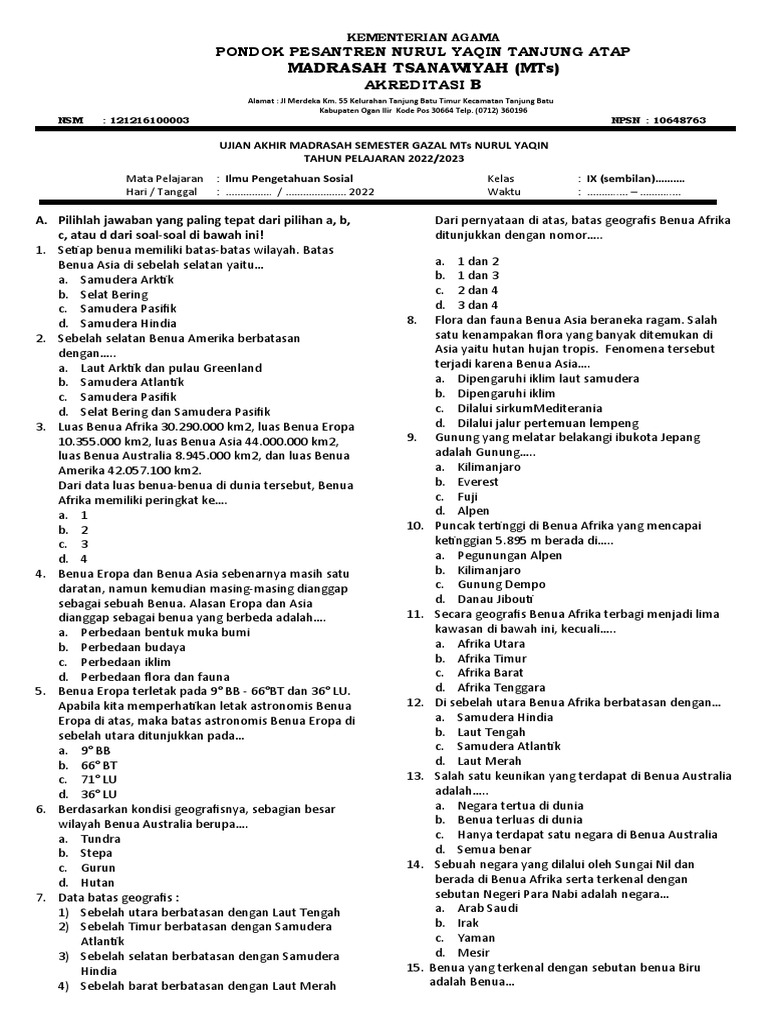 Soal PAS IPS Kelas 9 TH 2022 | PDF