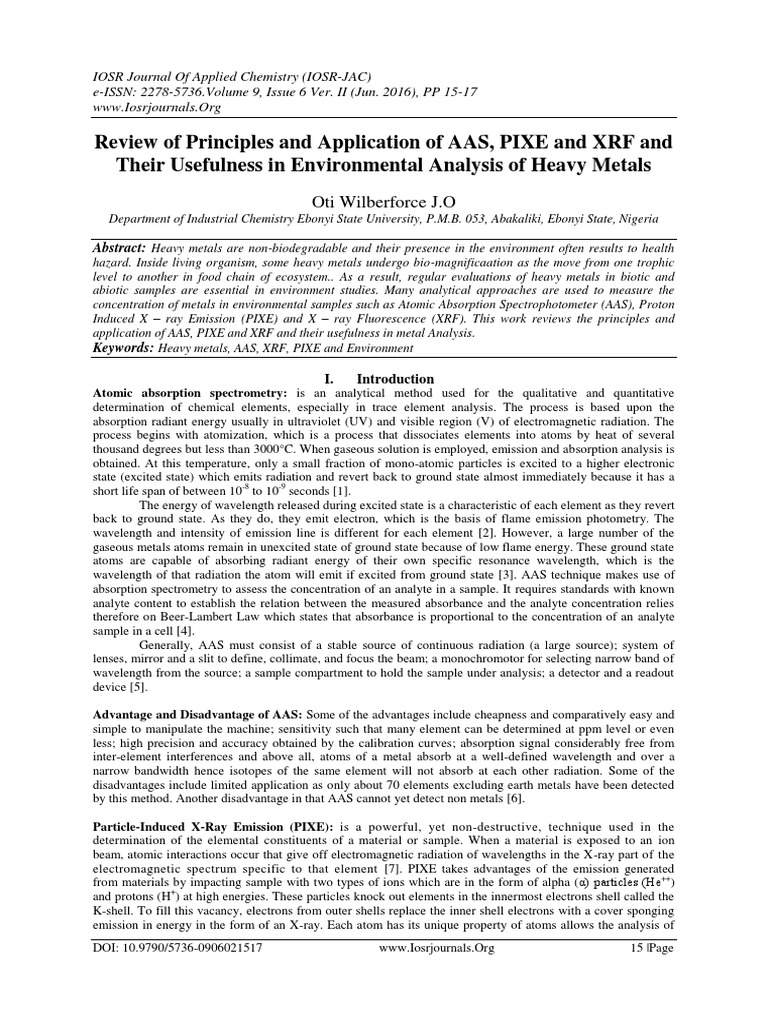 Review of Principles and Application of AAS, PIXE and XRF | Download Free PDF | Atomic ...