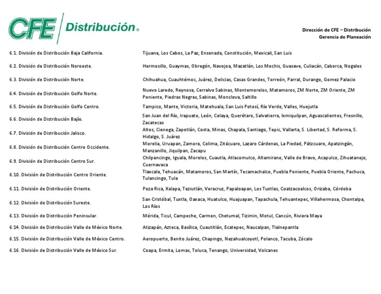 Divisiones CFE | PDF | México | América del Norte