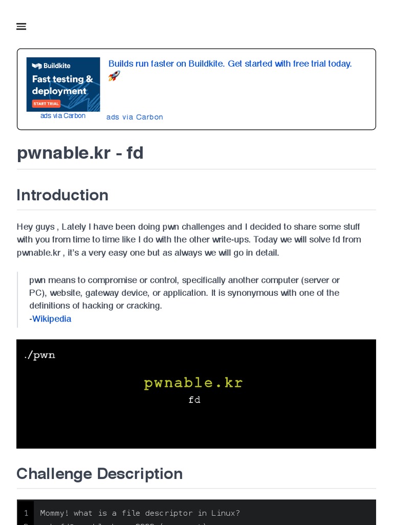 Pwnable - KR - FD - 0xrick | PDF | Computing | Computer Programming