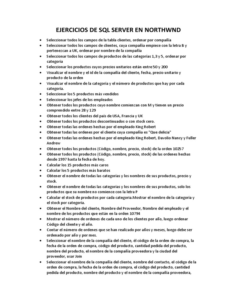 Ejercicios SQL (Esuarezh) | PDF | Informática | Gestión de datos