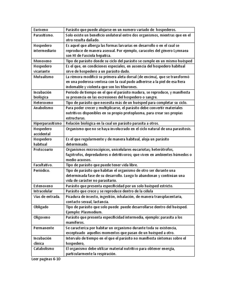 Parásitos: Eurixeno y Estenoxeno | PDF | Parasitismo | Especialidades ...
