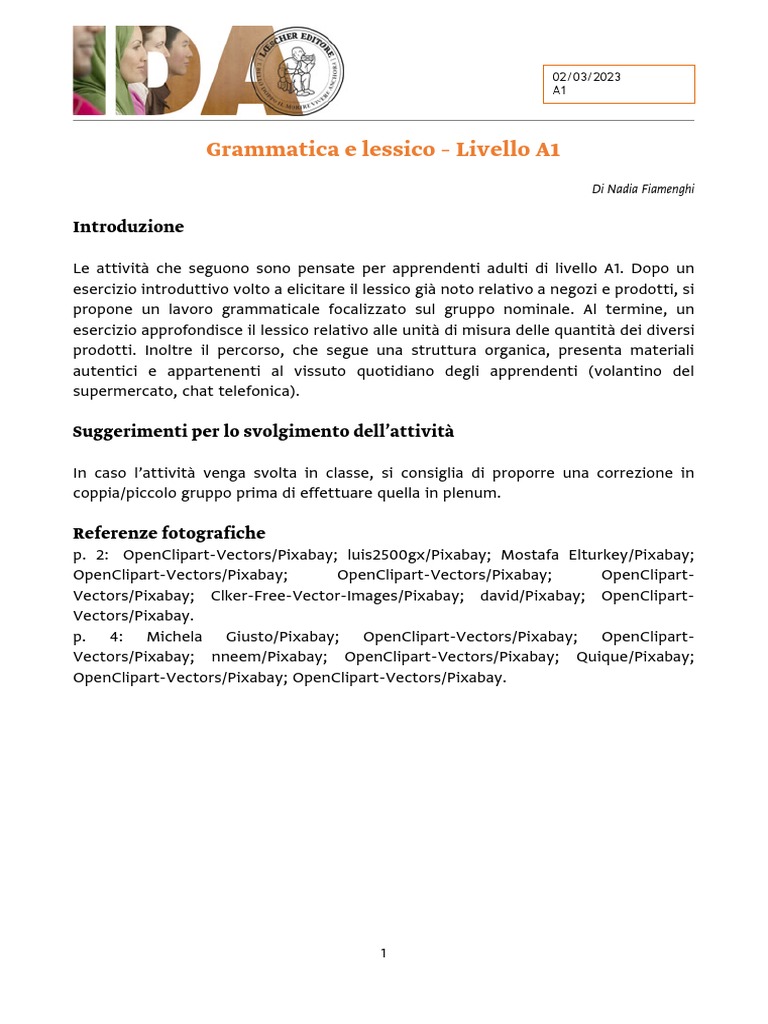 7149 Grammatica e Lessico Livello A1 | PDF