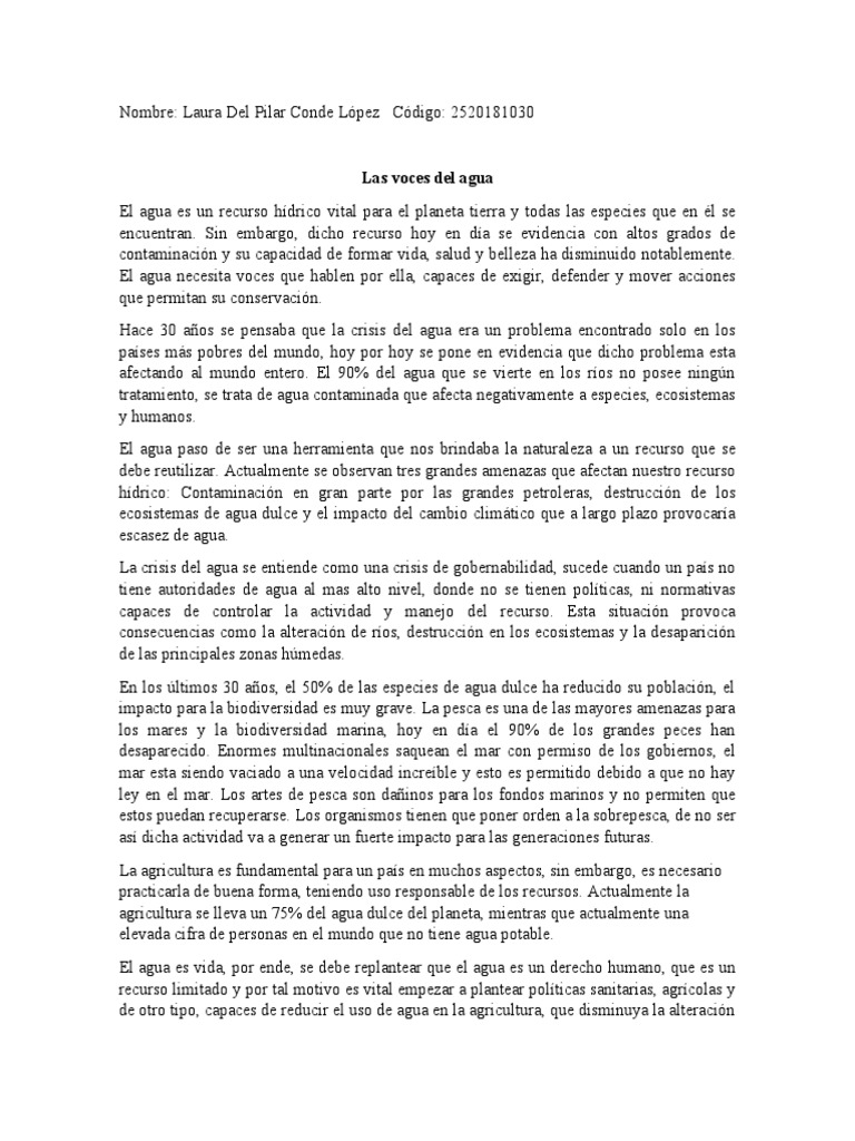 Resumen Documental (Las Voces Del Agua) | PDF | Agua | Biodiversidad