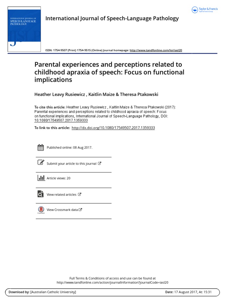 Parental Experiences and Perceptions Related To Childhood Apraxia of ...