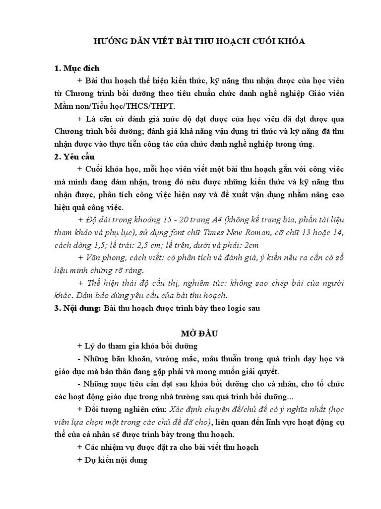 Huong Dan Viet Bai Thu Hoach | PDF